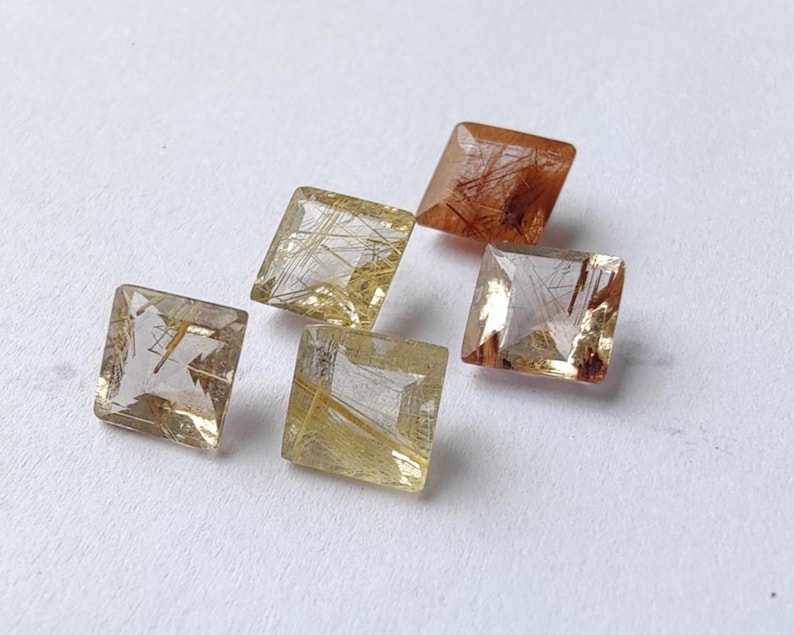 AAA Golden Rutile Gemstone: Square Shape Faceted Cut Calibrated ...