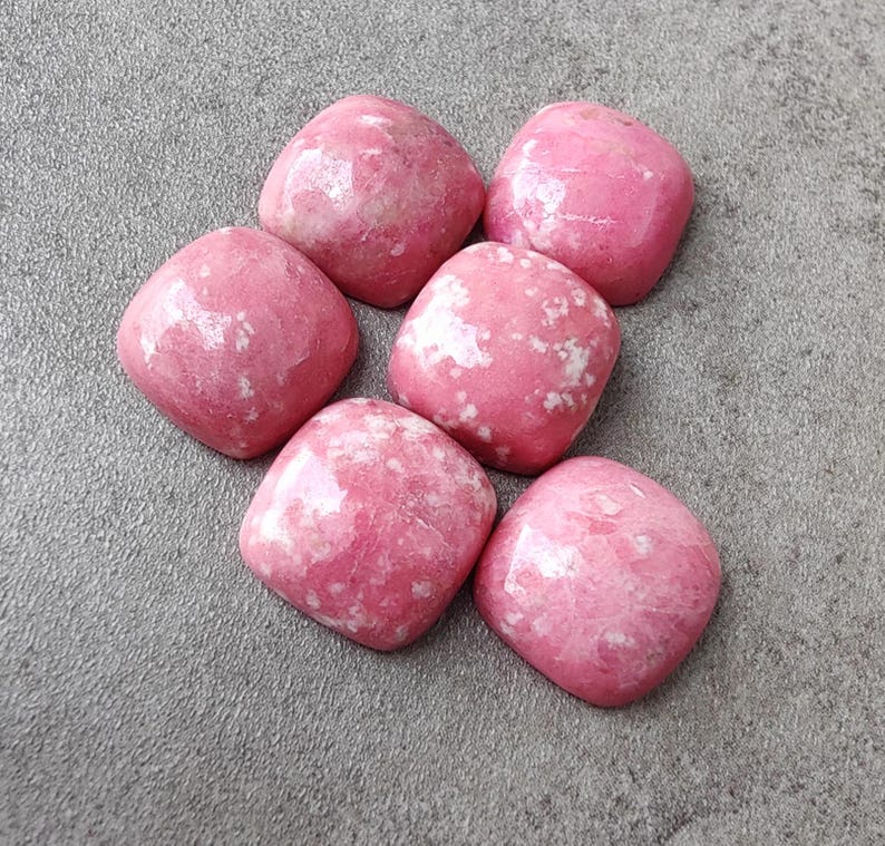 AAA+ Natural Thulite Cabochon: Pink Square Cushion Flat Back Calibrated ...