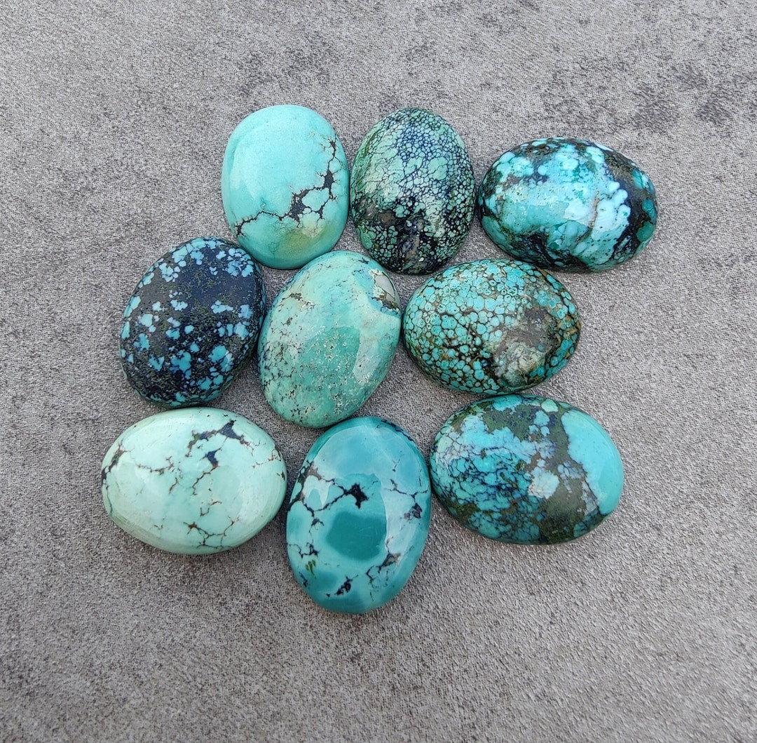 Natural Tibetan Turquoise Cabochon: Oval Flat Back Calibrated Gemstones ...