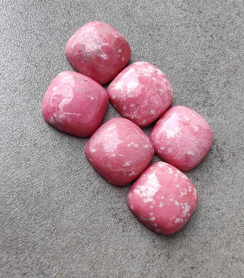 AAA+ Natural Thulite Cabochon: Pink Square Cushion Flat Back Calibrated ...