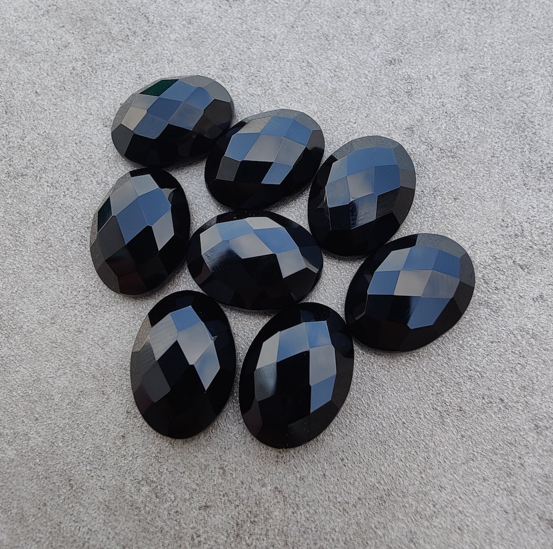 AAA+ Quality Natural Black Onyx Oval Shape Checker Cut Flat Back ...