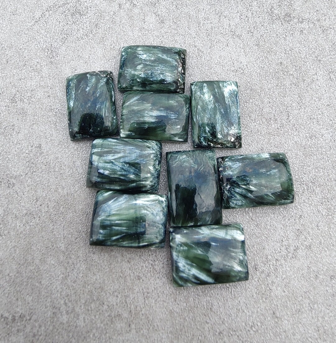 Natural Seraphinite Rectangle Cabochon: Flat Back Calibrated Gemstones ...