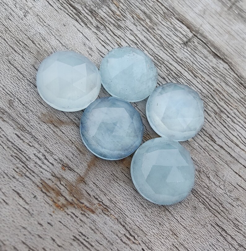 Natural Aqua Milky Gemstone: Round Checker Cut Flat Back Calibrated ...