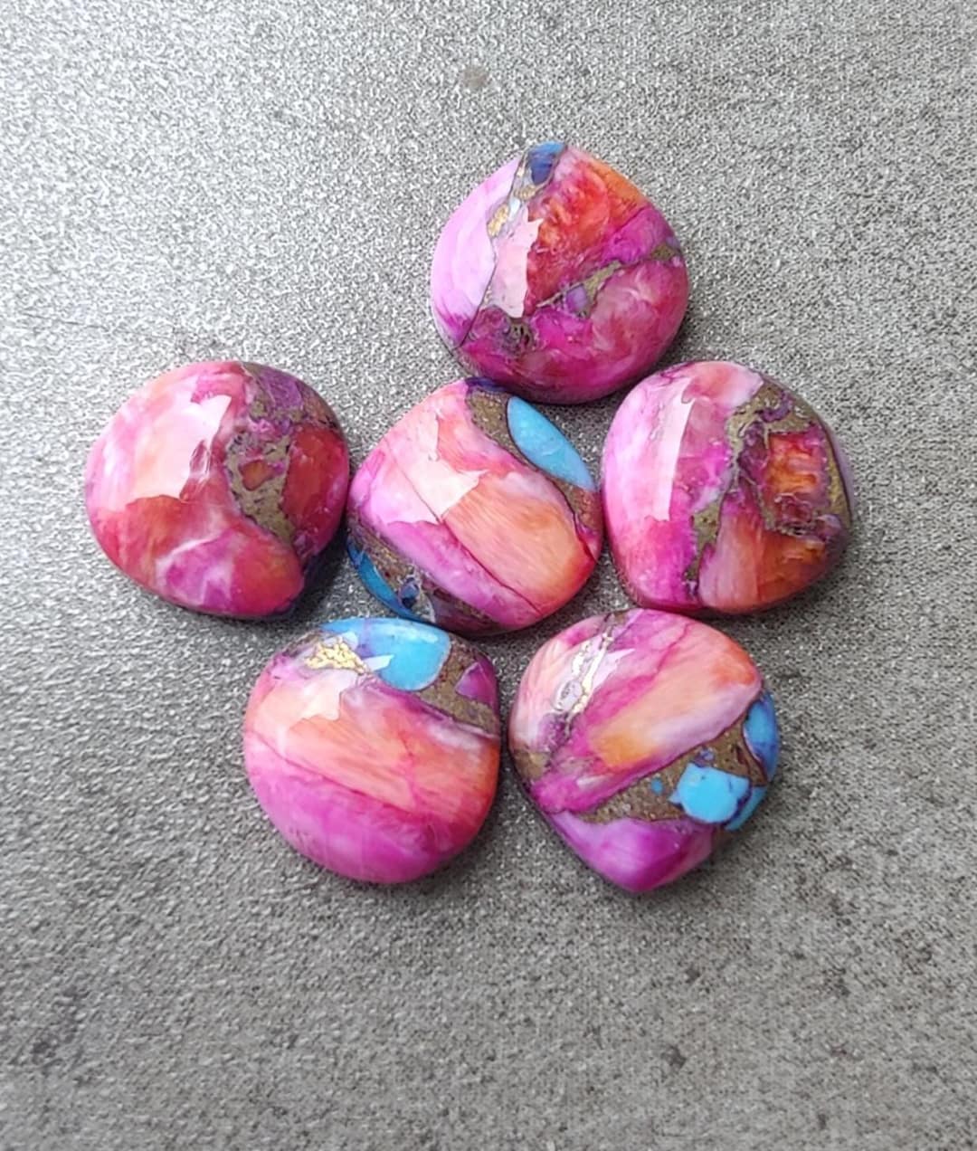 AAA+ Pink Spiny Oyster Turquoise Cabochon: Heart Shape Flat Back ...