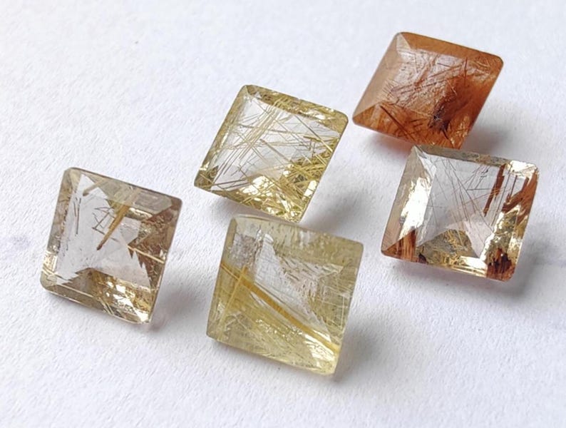 AAA Golden Rutile Gemstone: Square Shape Faceted Cut Calibrated ...