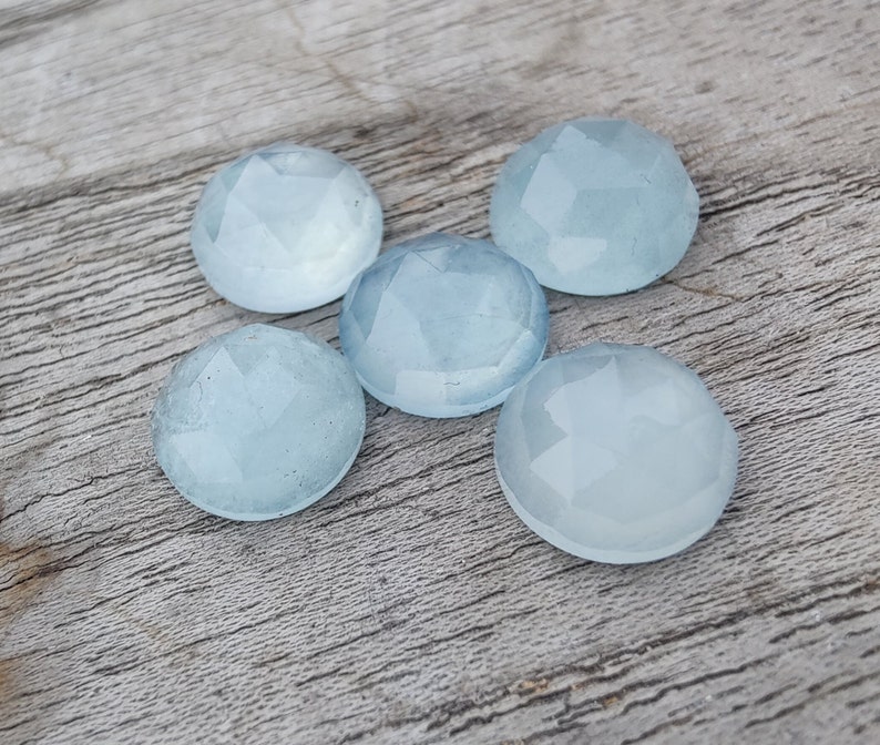 Natural Aqua Milky Gemstone: Round Checker Cut Flat Back Calibrated ...