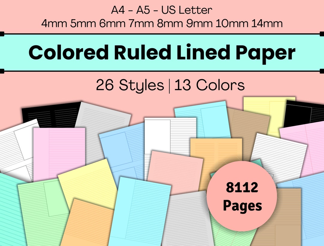 Printable Coloured Ruled Lined Paper Template PDF Bundle, 4mm 5mm 6mm ...