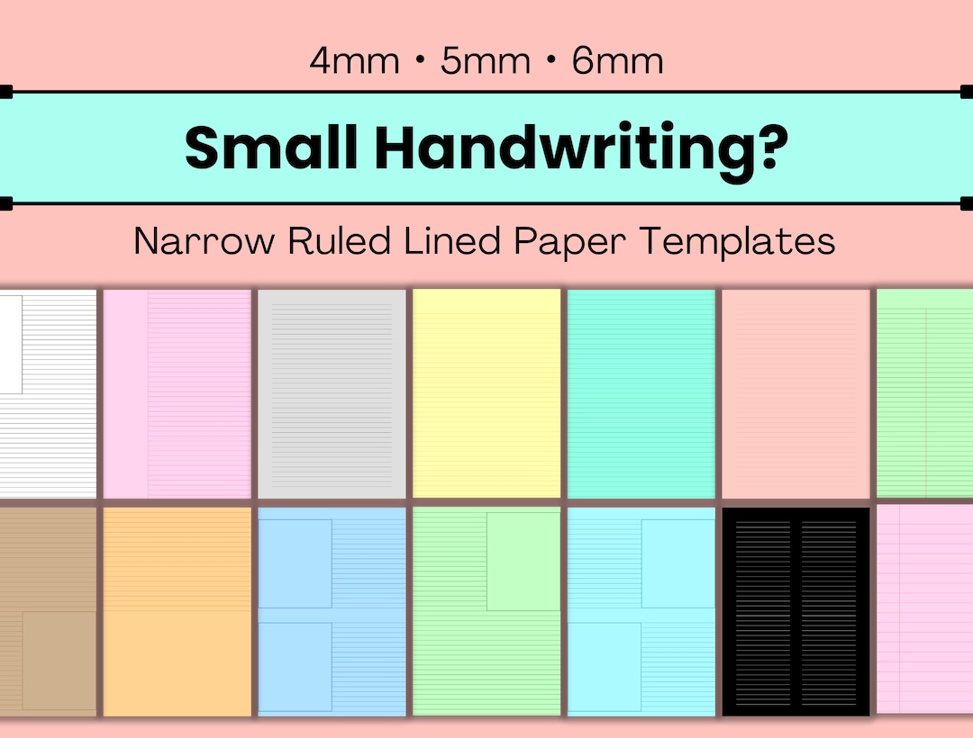 Printable Colour Narrow-ruled Lined Paper Template PDF Bundle, 4mm 5mm ...