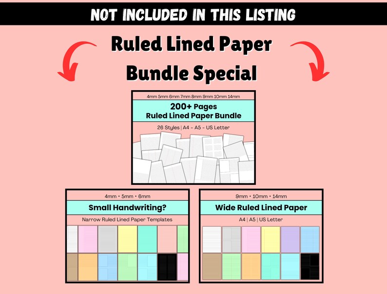 Printable Colour Ruled Lined Paper Template PDF Bundle, 4mm 5mm 6mm 7mm ...