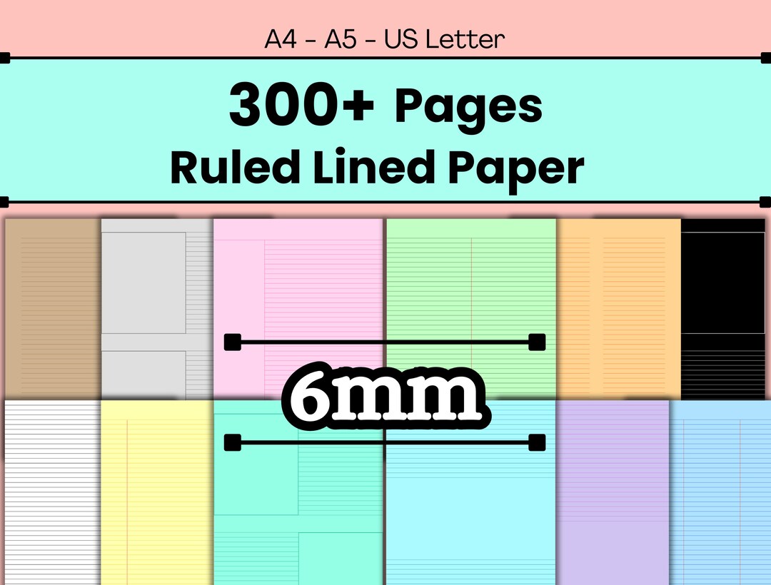 Printable 6mm Colour Ruled Lined Paper Template Bundle, A4 A5 US Letter ...