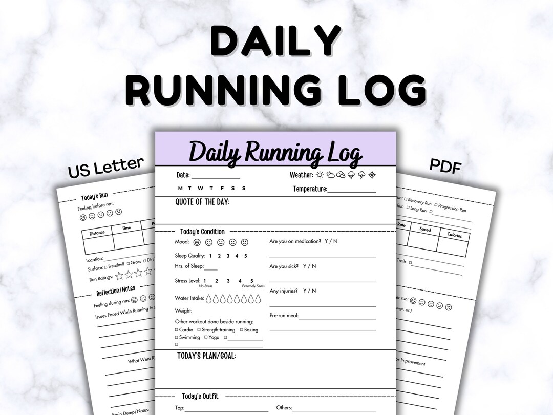 Printable Daily Running Log Template purple, Digital Daily Running ...