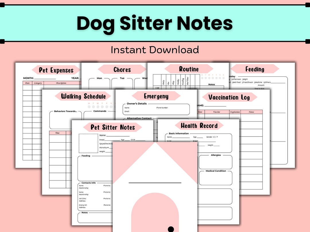 Printable Dog Sitter Notes Template PDF light Red, Minimalist Dog ...