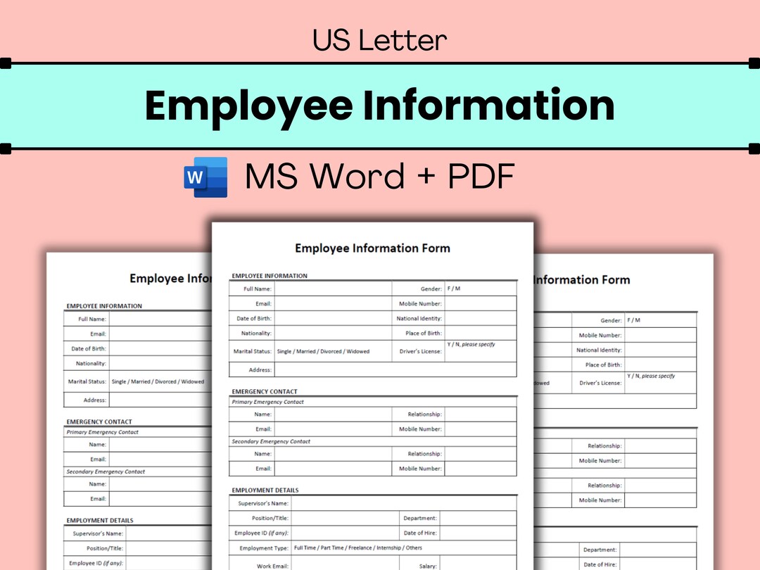 Employee Information Form Template, Printable New Hire Employment ...
