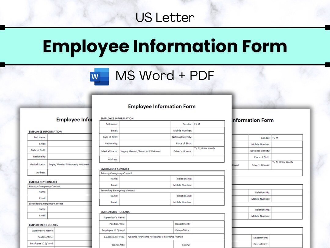 Employee Information Form Template, Printable New Hire Employment ...