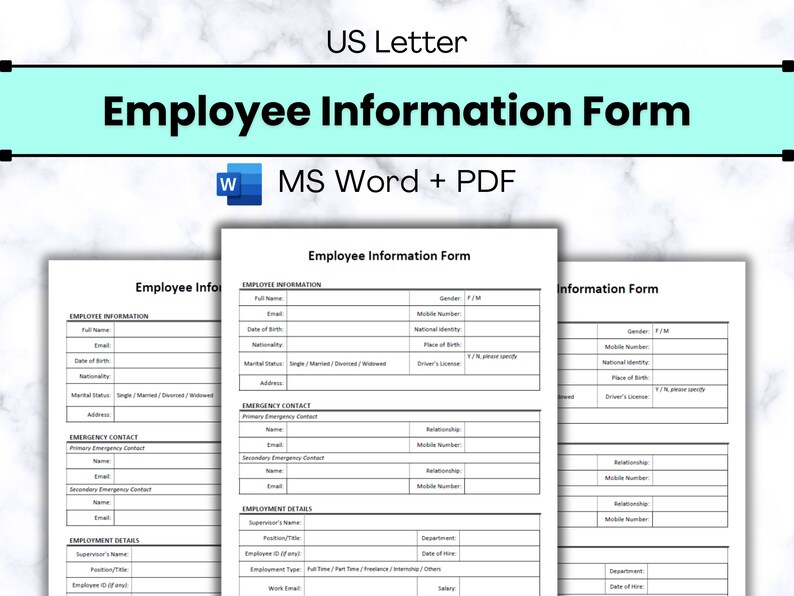 Employee Information Form Template, Printable New Hire Employment ...