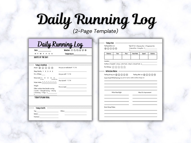 Printable Daily Running Log Template purple, Digital Daily Running ...