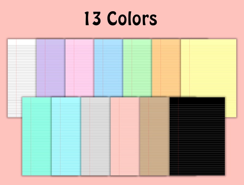 Printable 6mm Coloured Ruled Lined Paper Pack PDF Template, A4 A5 US ...