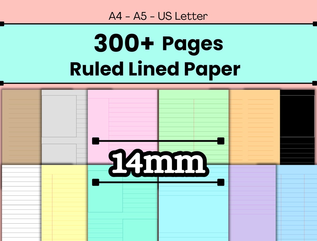 Printable 14mm Colour Ruled Lined Paper Template Bundle, A4 A5 US ...