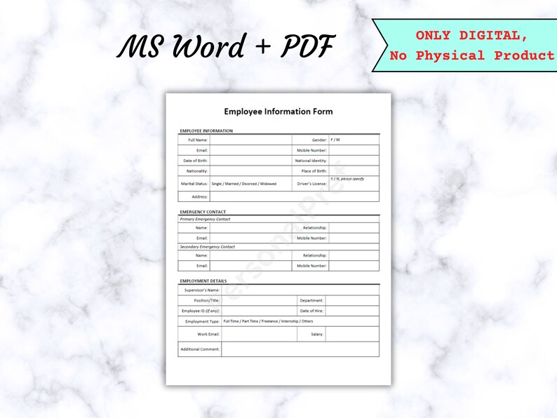 Employee Information Form Template, Printable New Hire Employment ...