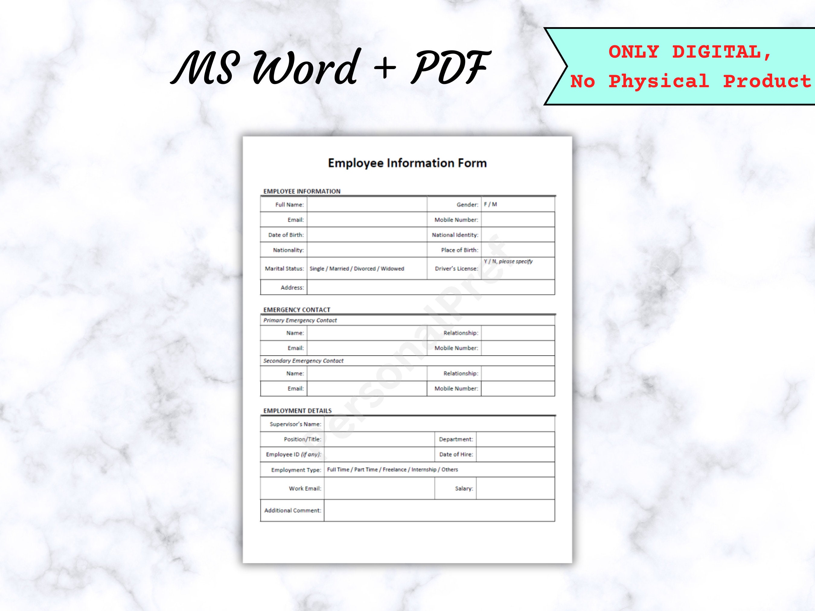 Employee Information Form Template, Printable New Hire Employment ...