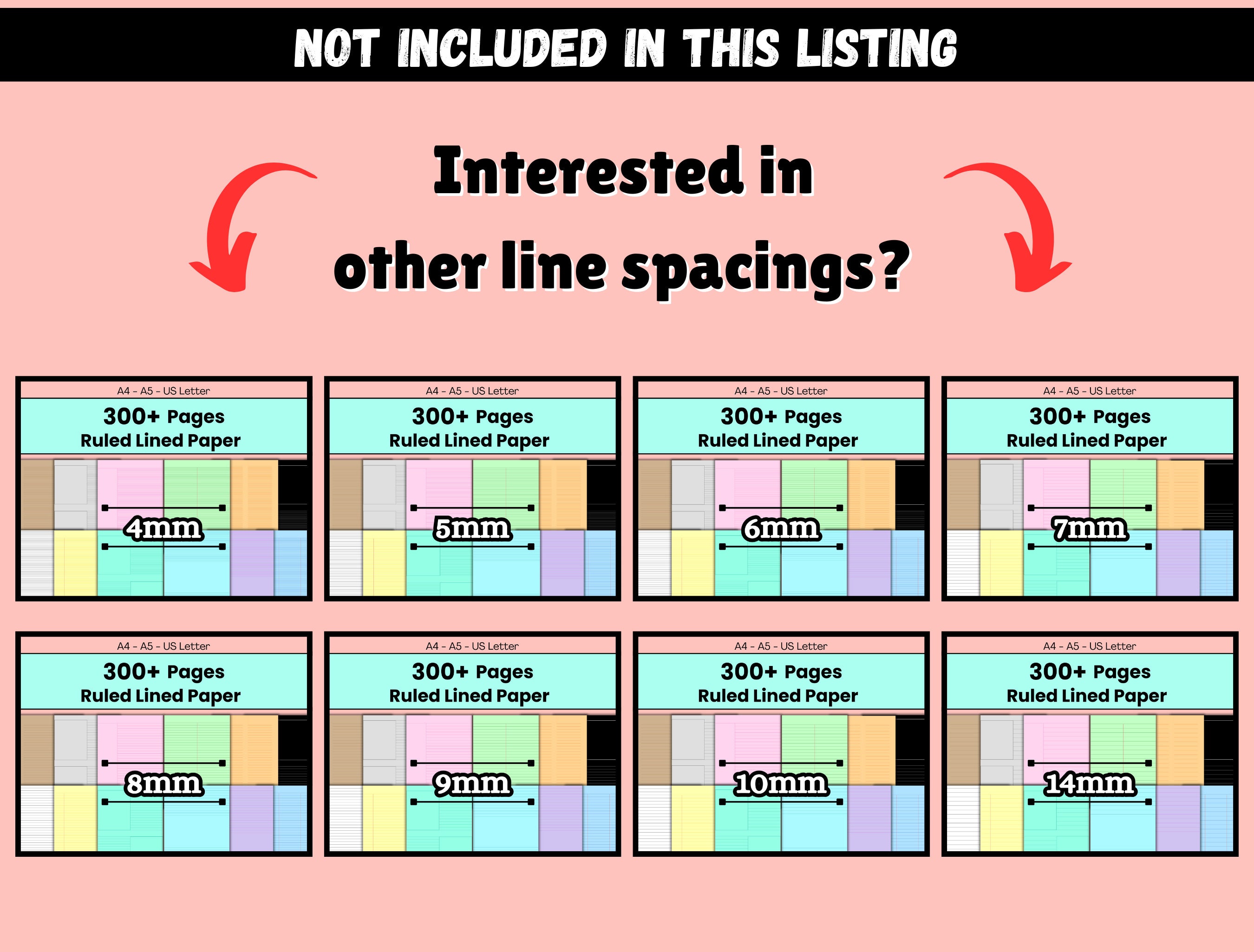 Printable Ruled Lined Paper Template PDF Bundle, 4mm 5mm 6mm 7mm 8mm ...