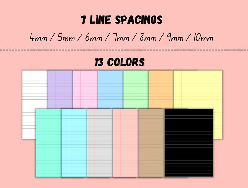 Printable Colour Ruled Lined Paper Template PDF Bundle, 4mm 5mm 6mm 7mm ...