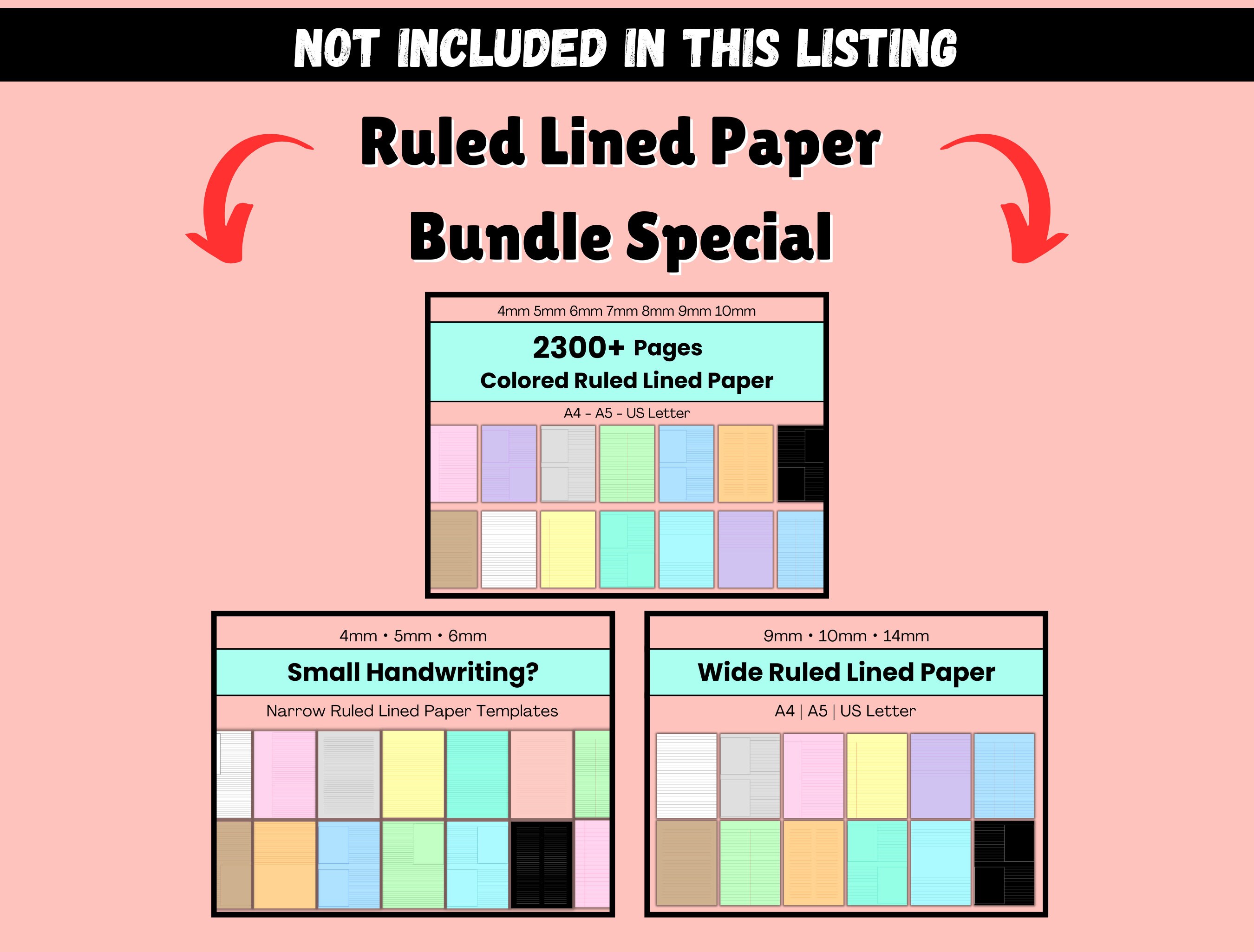 Printable Ruled Lined Paper Template PDF Bundle, 4mm 5mm 6mm 7mm 8mm ...