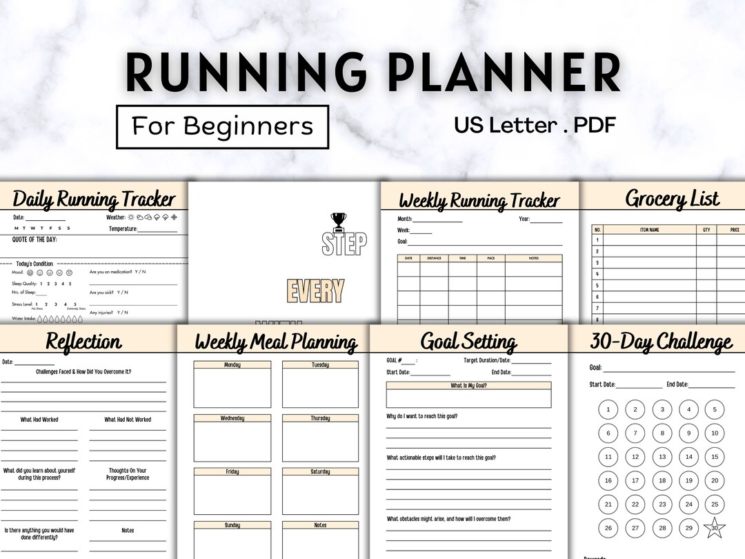 Printable Running Journal Template cream, Digital Running Training Planner Log, Running Journal ...