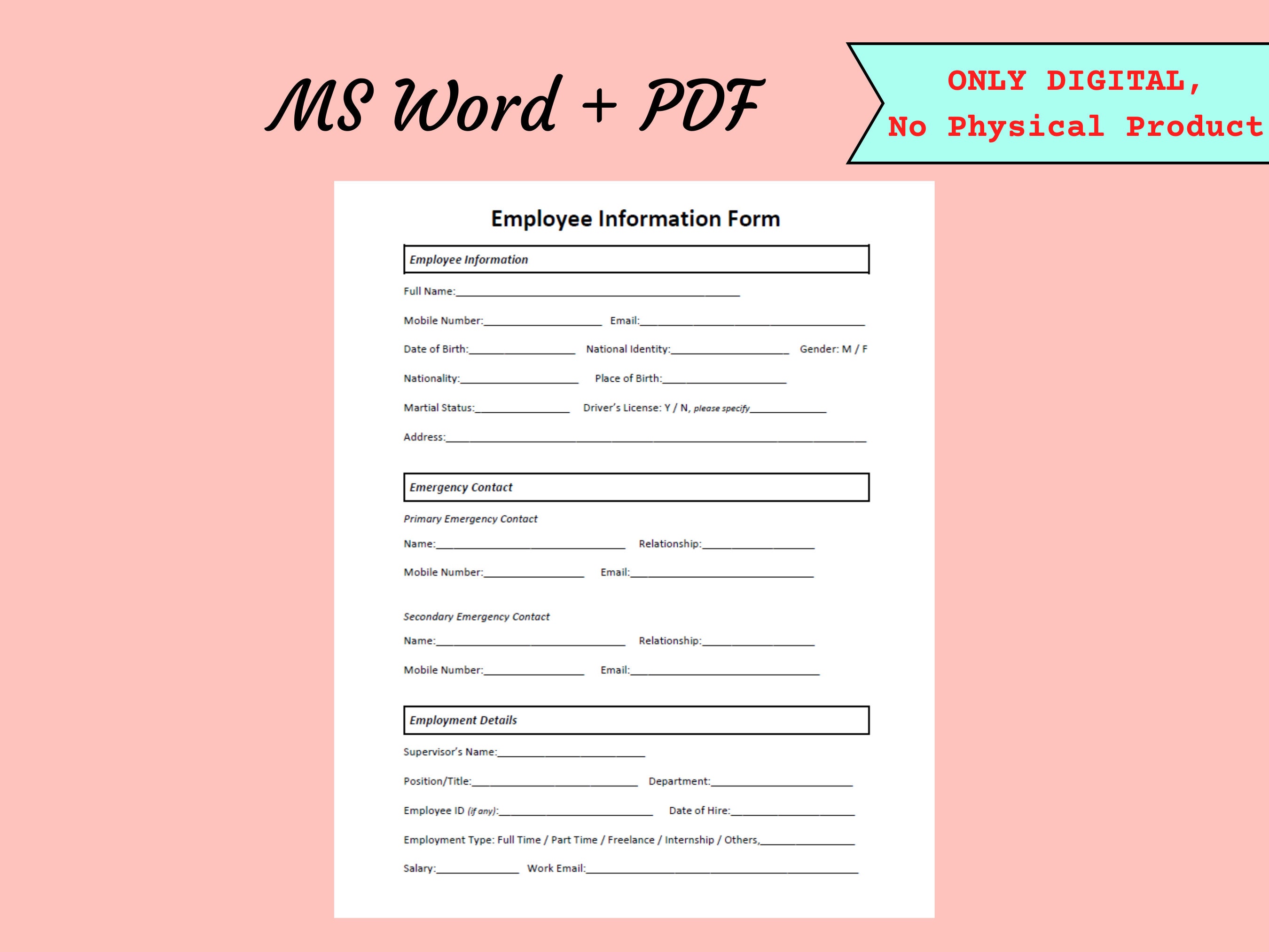 New Employee Information Form Template New Hire Information Online