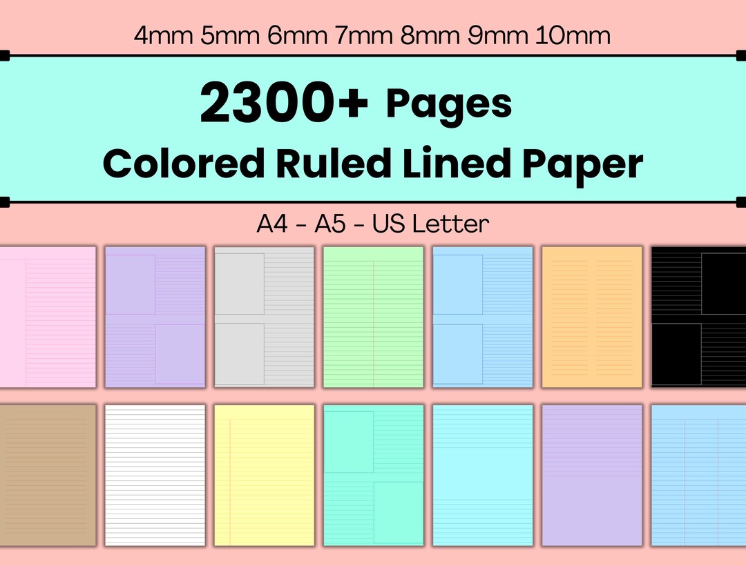 Printable Colour Ruled Lined Paper Template PDF Bundle, 4mm 5mm 6mm 7mm ...