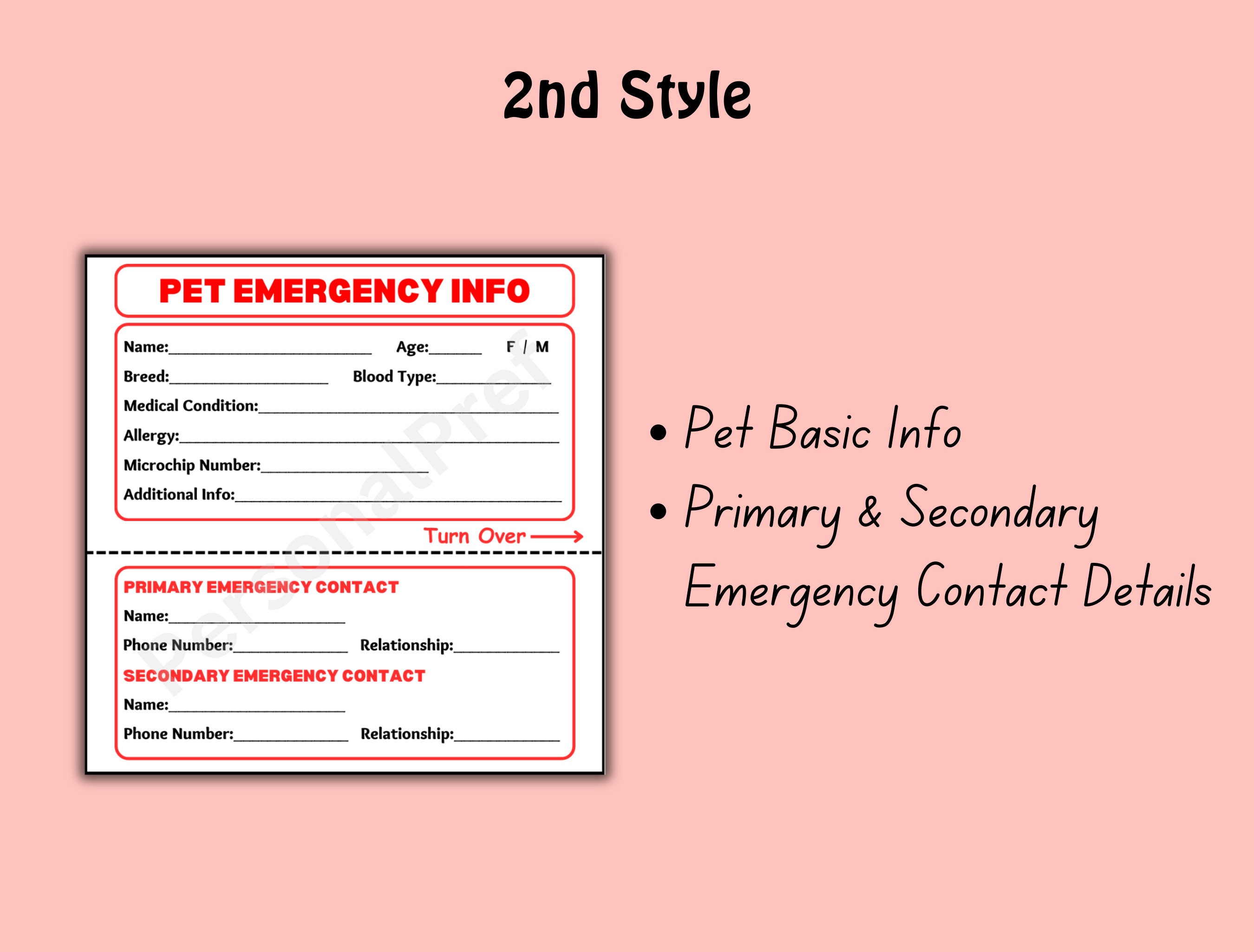 Printable Pet Emergency Contact Card Template, Wallet Size Pet and ...