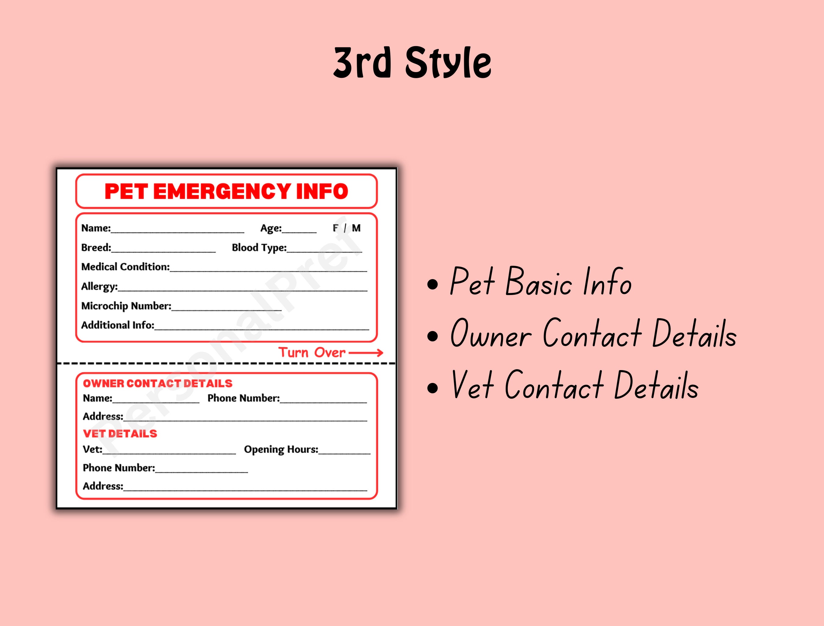 Printable Pet Emergency Contact Card Template, Wallet Size Pet and ...
