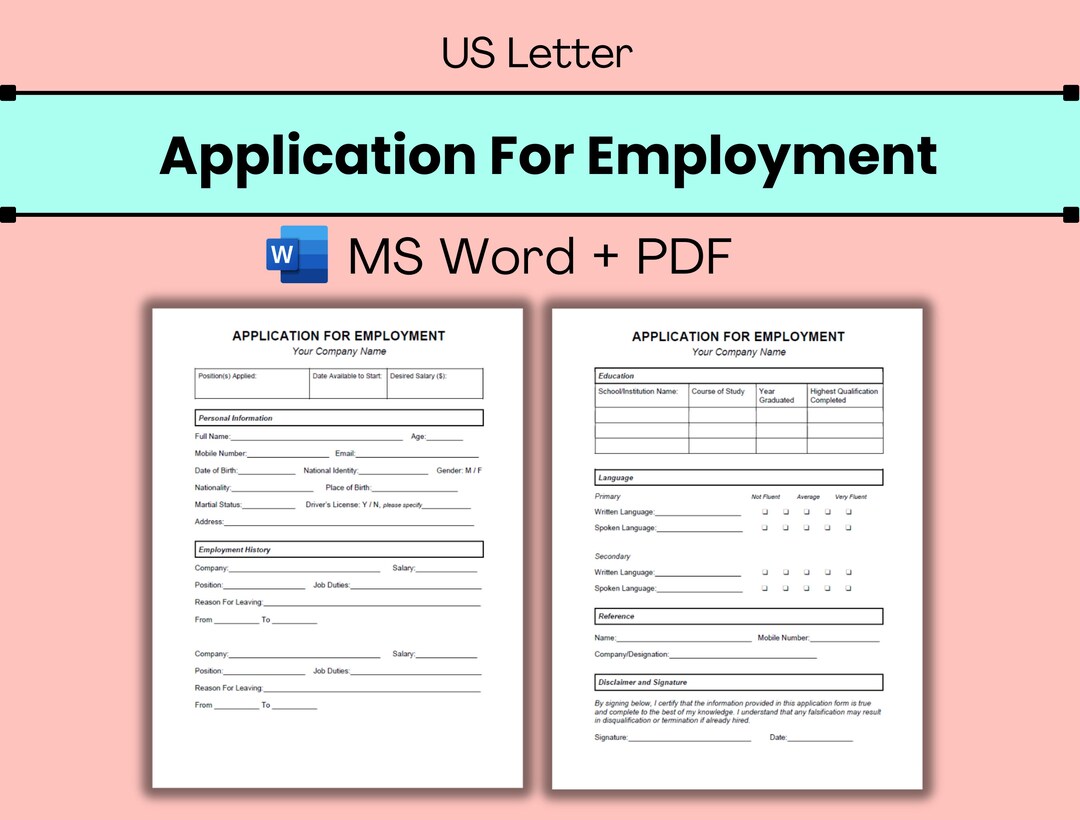 New Hire Employment Job Application Form Template PDF and Word Doc ...