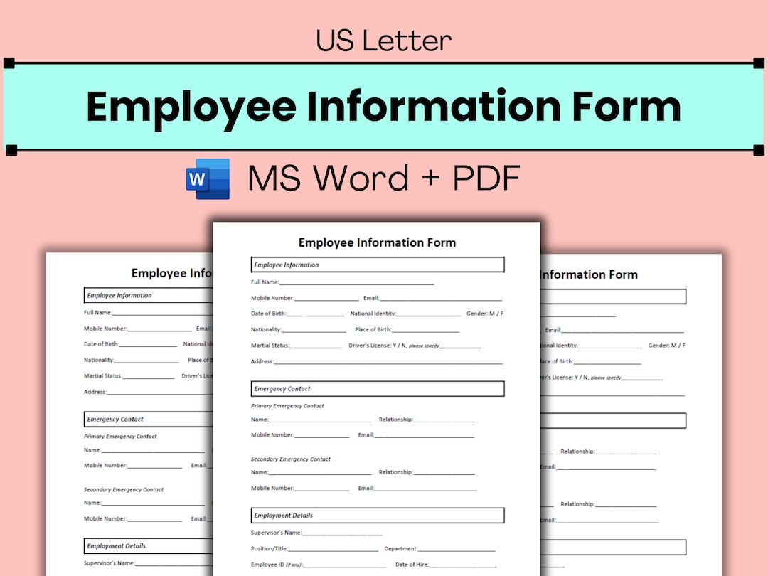 New Employee Information Form Template New Hire Employment Information ...