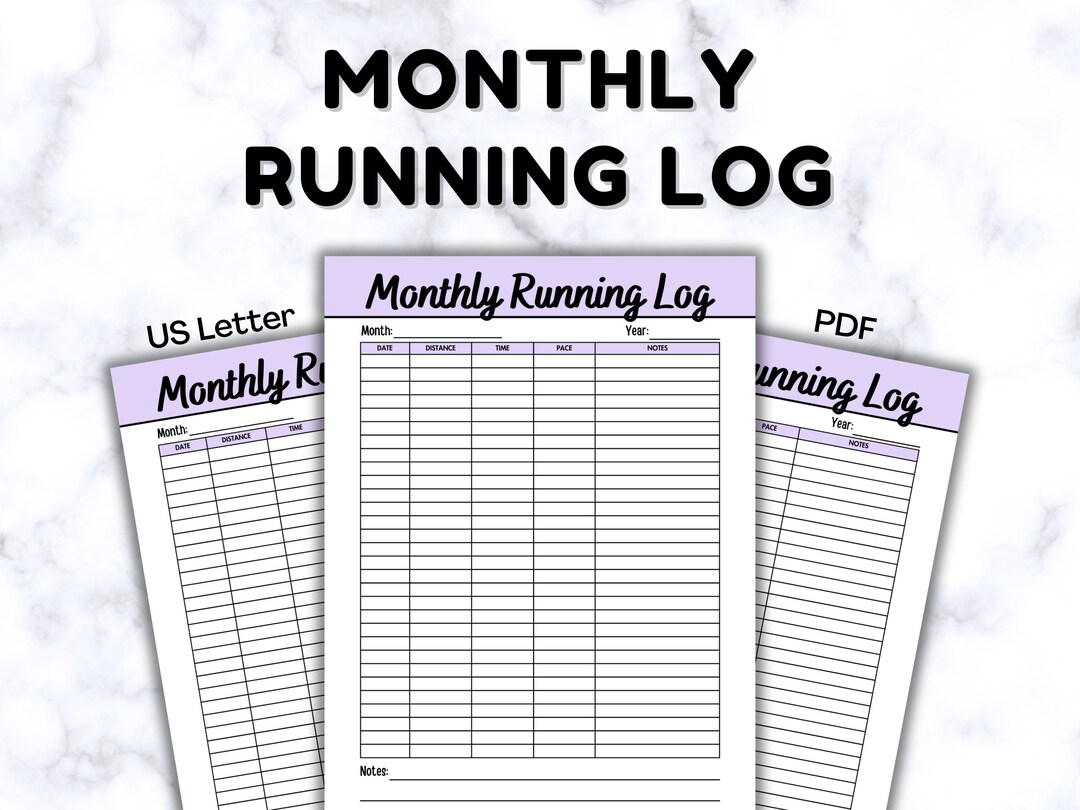 Printable Monthly Running Log Template purple, Digital Monthly Running ...