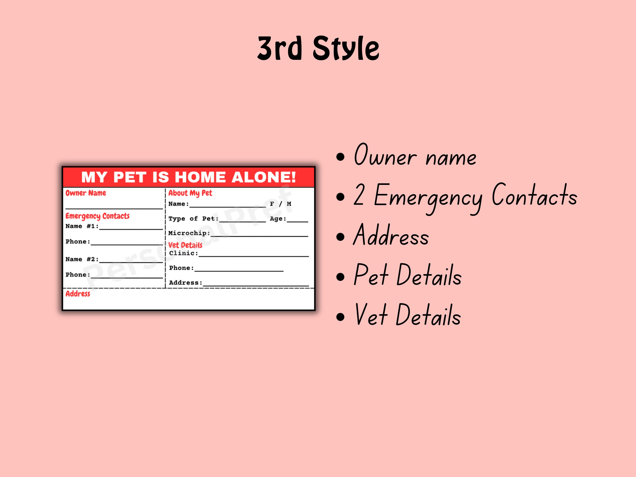 Printable Pet Emergency Contact Card Template, Wallet Size Pet Home ...