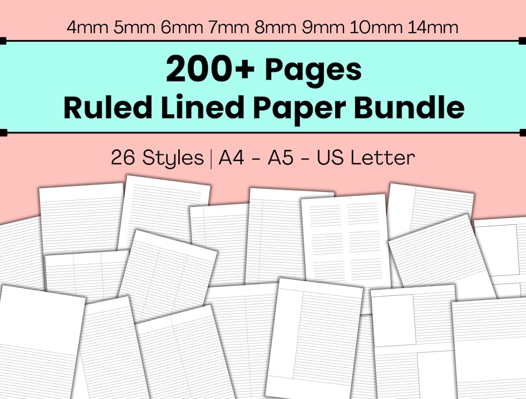 Printable Ruled Lined Paper Template PDF Bundle, 4mm 5mm 6mm 7mm 8mm ...
