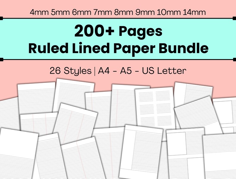 Printable Ruled Lined Paper Template PDF Bundle, 4mm 5mm 6mm 7mm 8mm ...