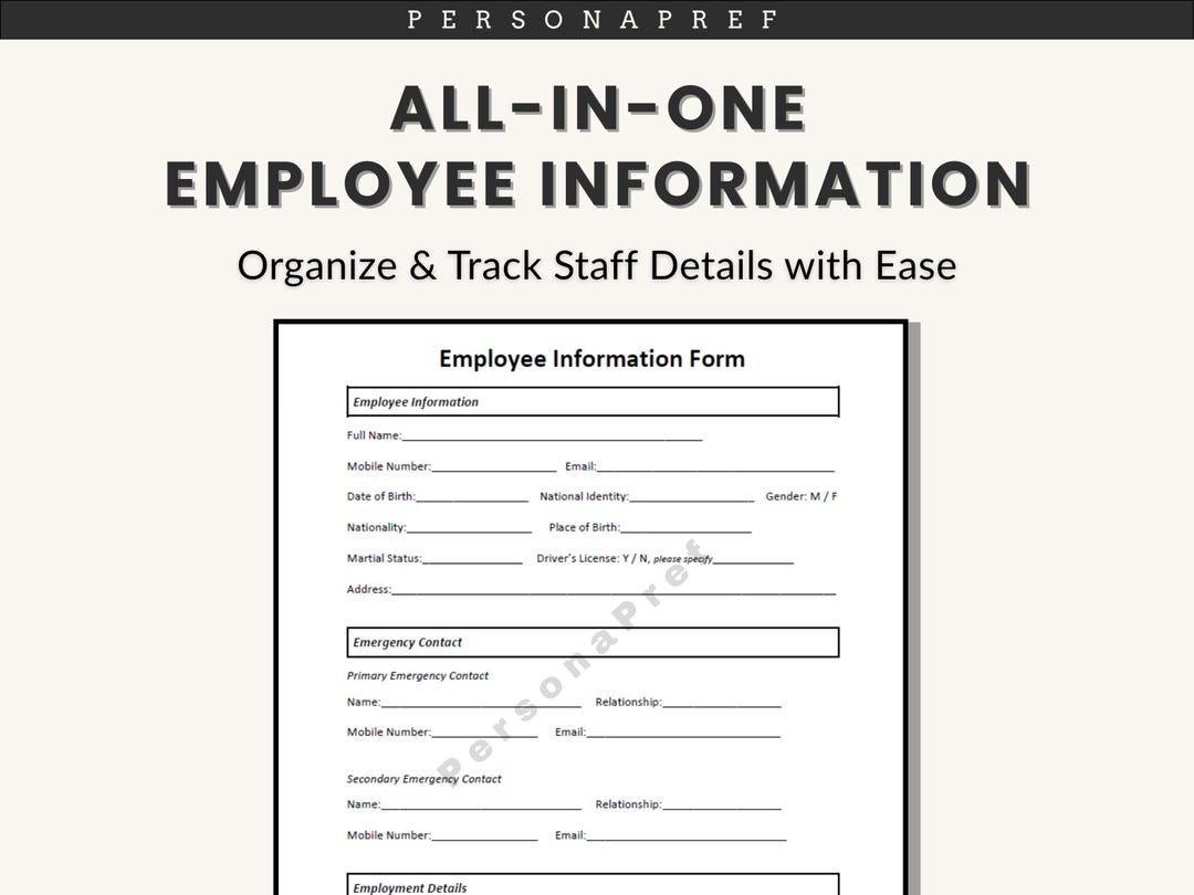 New Employee Information Details Form Template | New Hire Employment Information Sheet Template ...