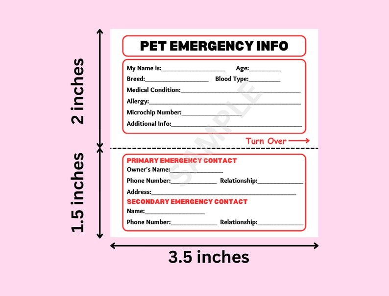 Printable Pet Emergency Contact Card Template Wallet Size Pet - Etsy