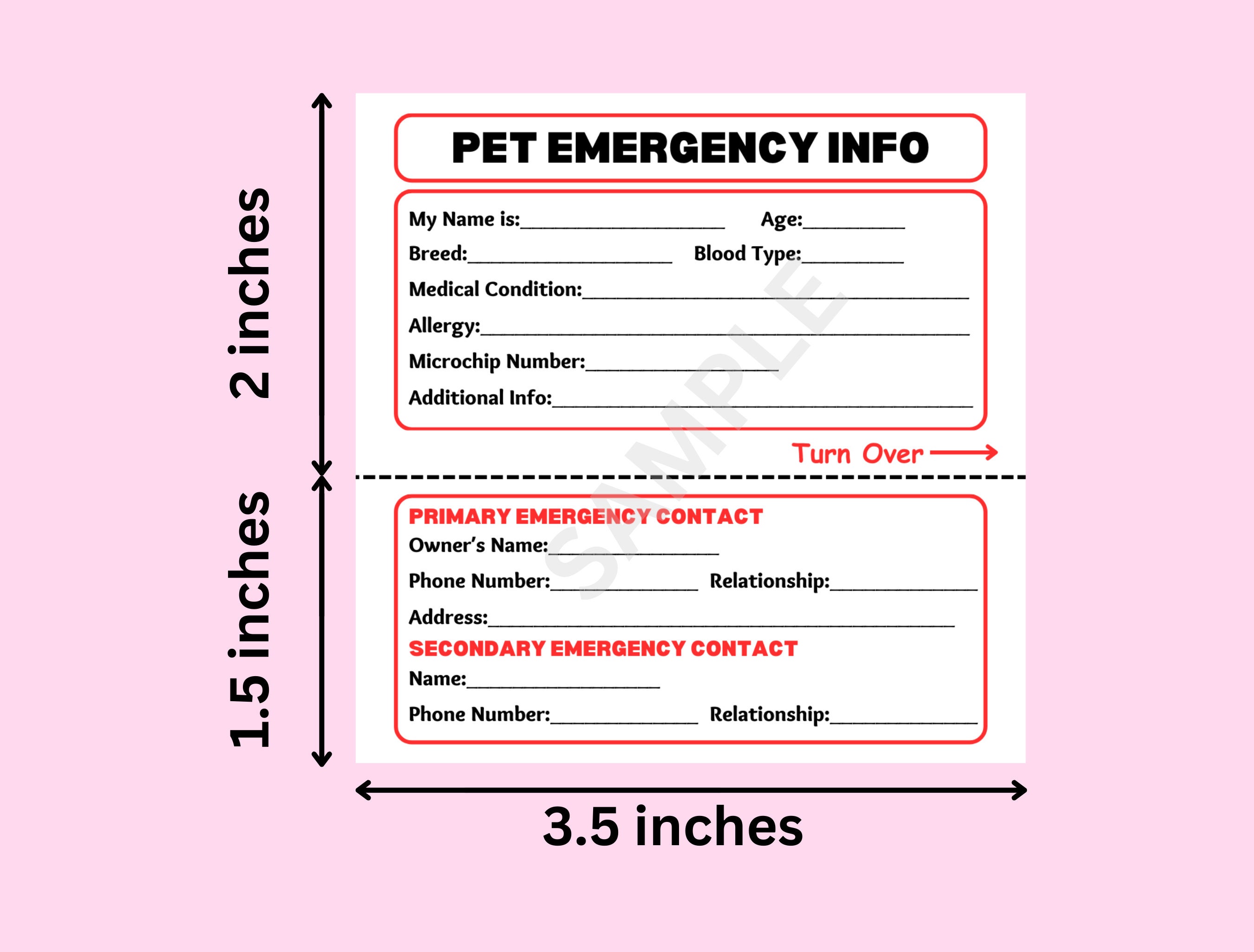 Printable Pet Emergency Contact Card Template Wallet Size Pet - Etsy Printable Pet Emergency Contact Card Template Wallet Size Pet - Etsy
