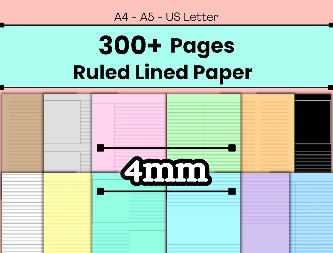 Printable 4mm Colour Ruled Lined Paper Template Bundle, A4 A5 US Letter ...