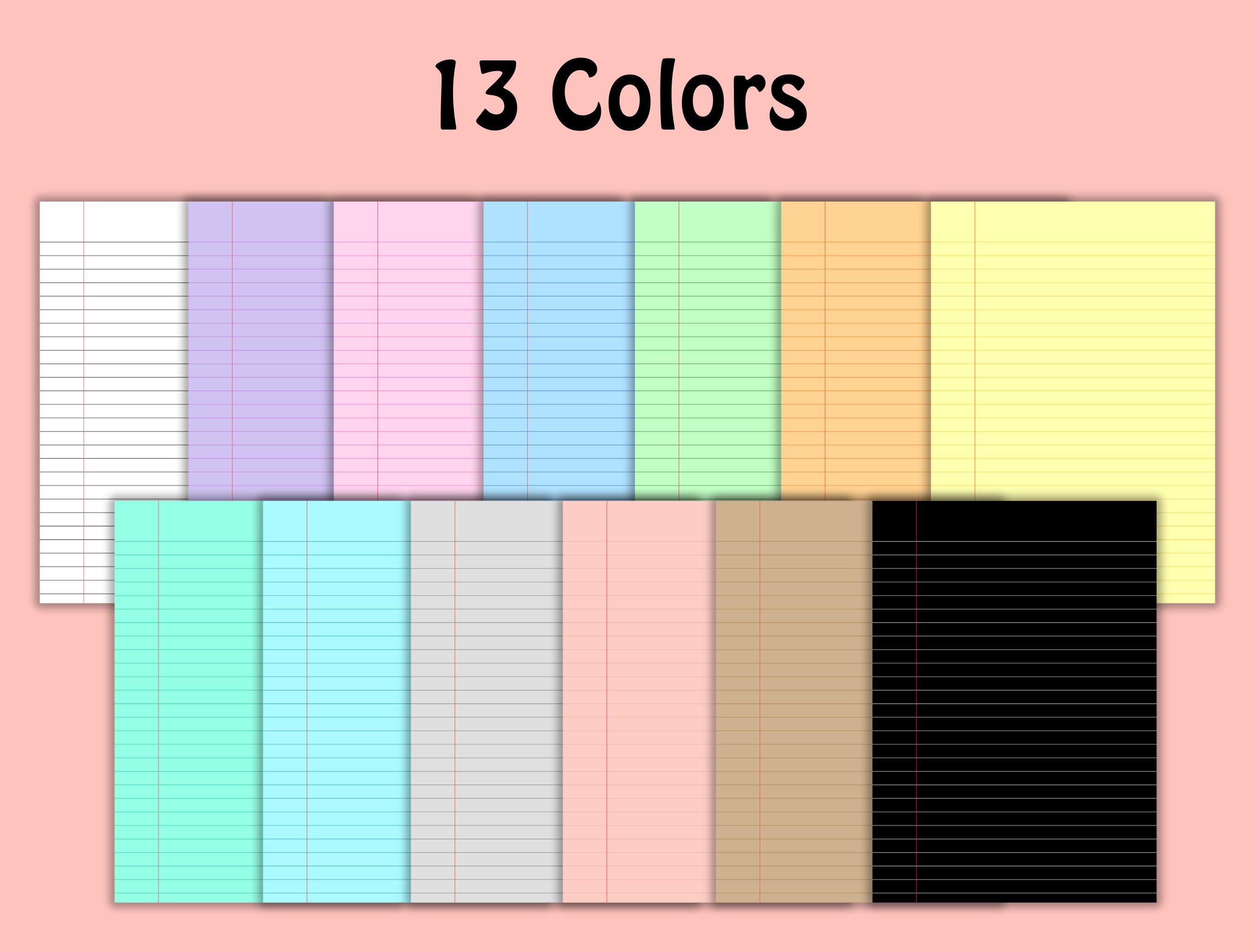 Printable 10mm Colour Wide Ruled Lined Paper Pack PDF Template, A4 A5 ...