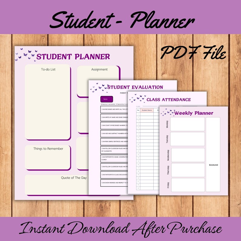 Printable Planner, Printable Student Planner Bundle, ,college Academic Student Planner Bundle ...