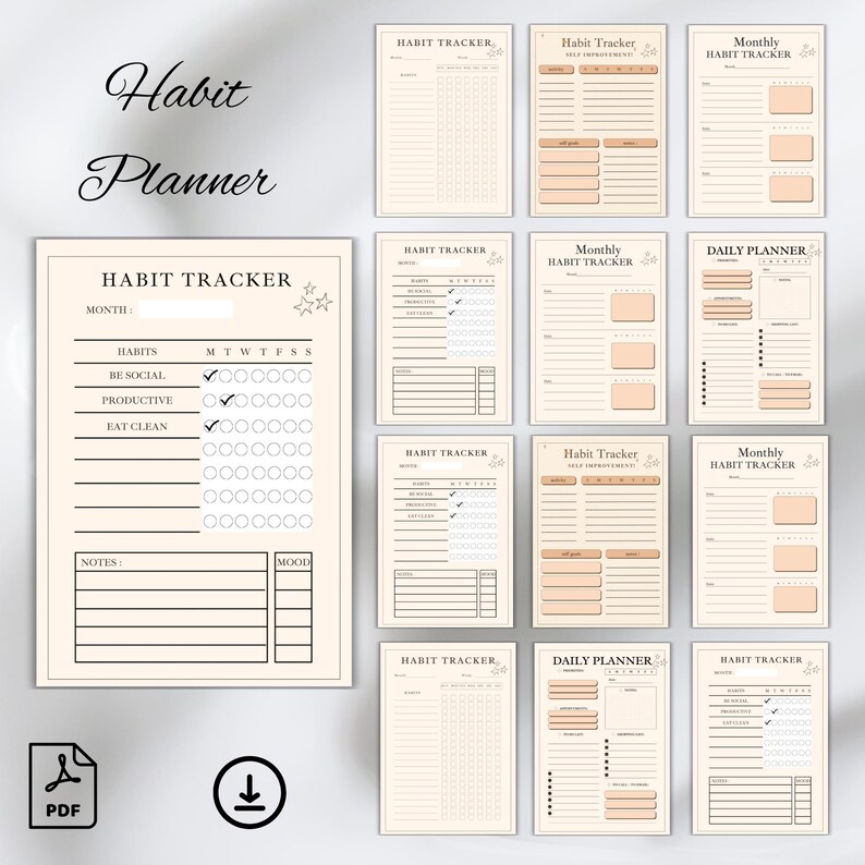 Monthly Habit Tracker Printable Landscape, Habit Tracker Template ...