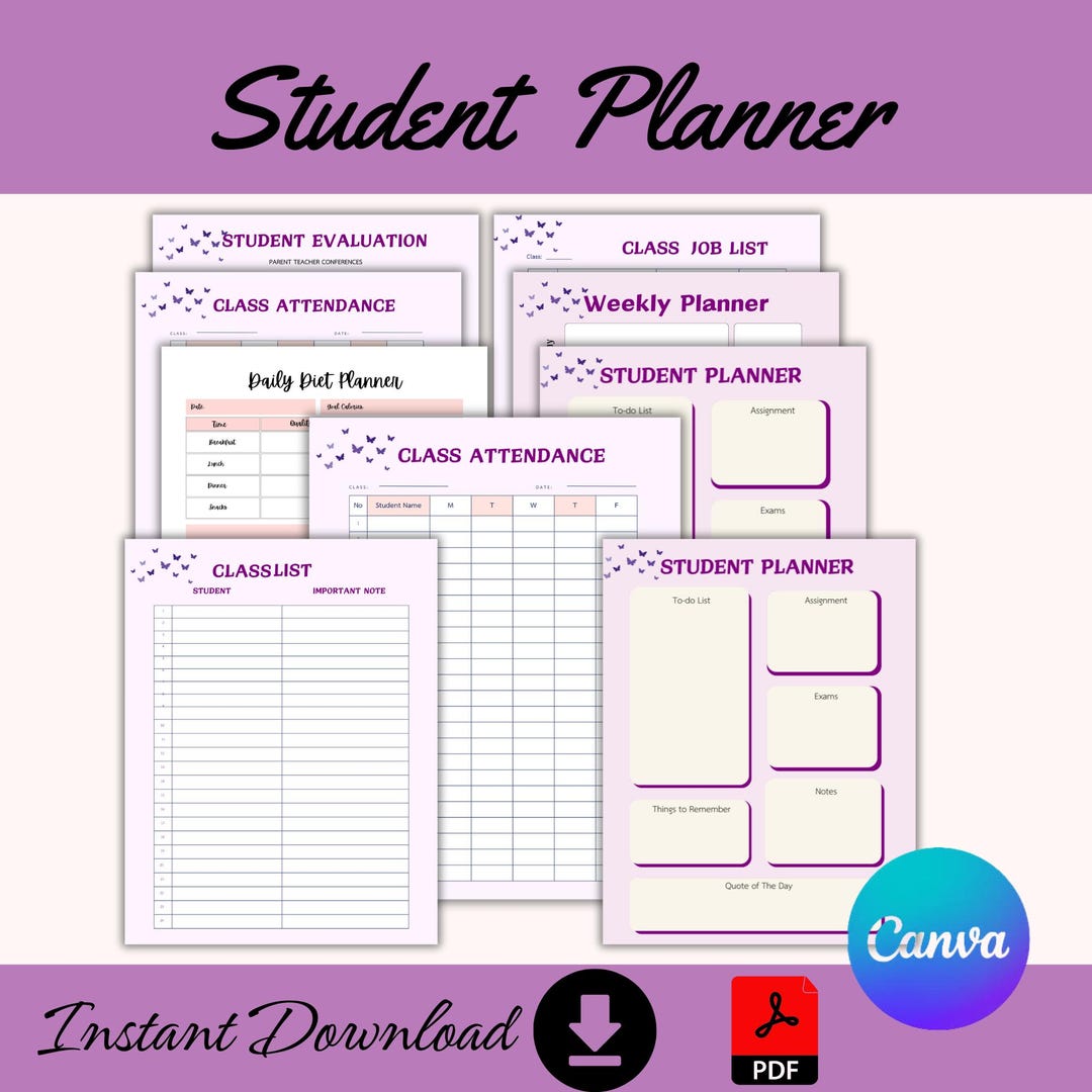 Printable Planner, Printable Student Planner Bundle, ,college Academic ...