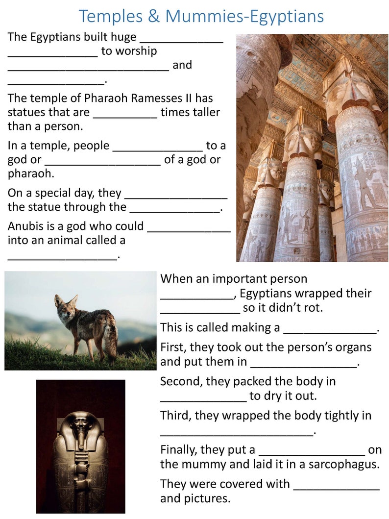 Egyptians Temples and Mummies Usborne Fill-in-the-blank Activity ...