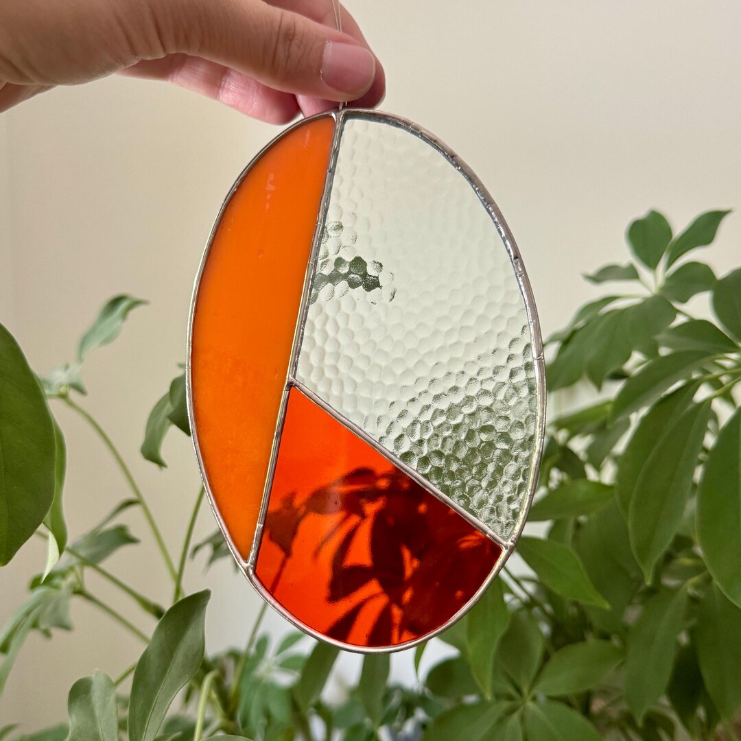 Stained Glass Abstract Oval Suncatcher - Orange - Etsy