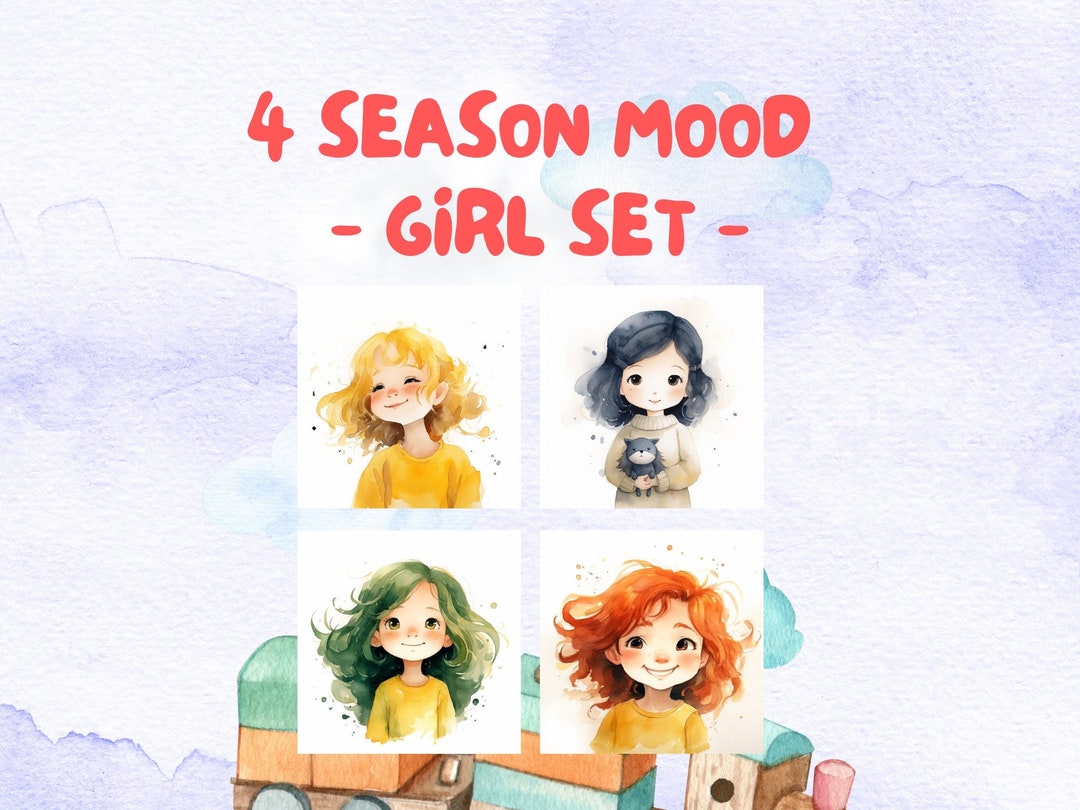 4 Season Mood Girl Nursery Print Set,various Size,easy to Print,girl ...
