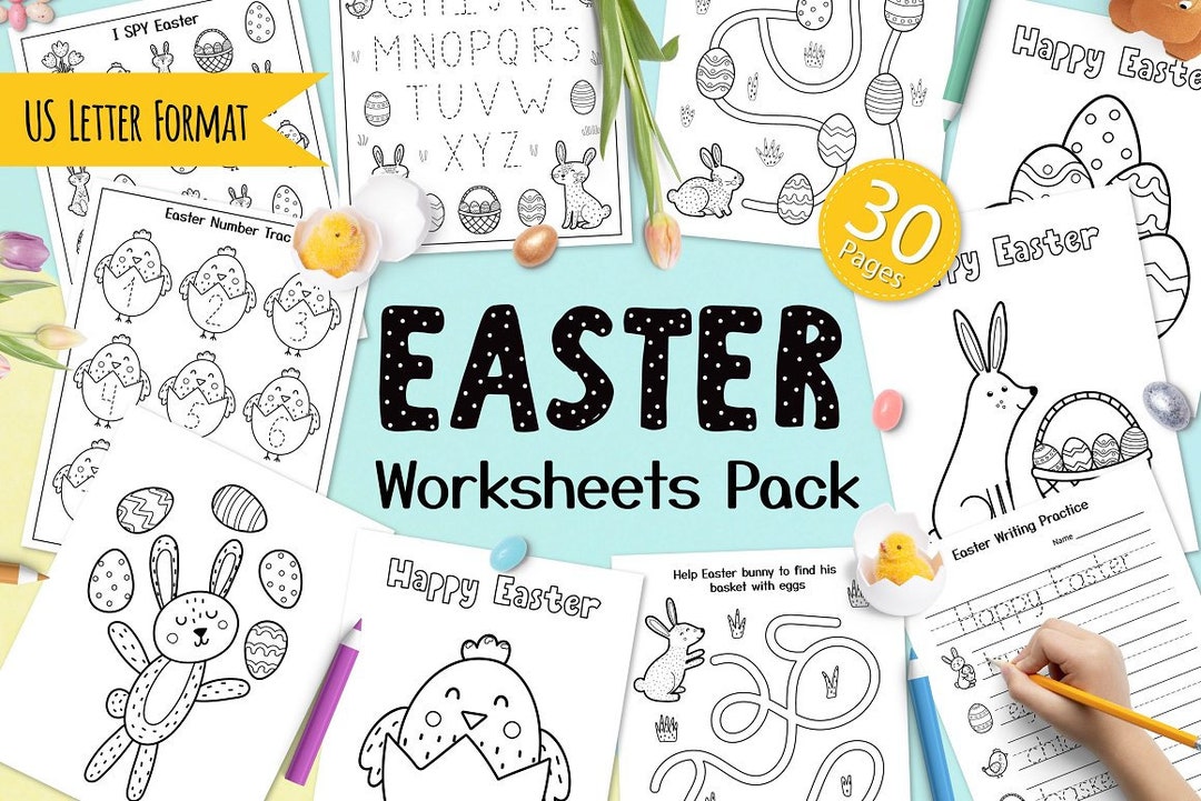 Easter Printable Activity Bundle 30 Page With Coloring Pages, Word ...